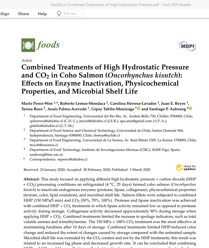 تیمار فشار هیدرواستاتیک CO2 ماهی سالمون | دانلود مقاله تخصصی | متن به ...