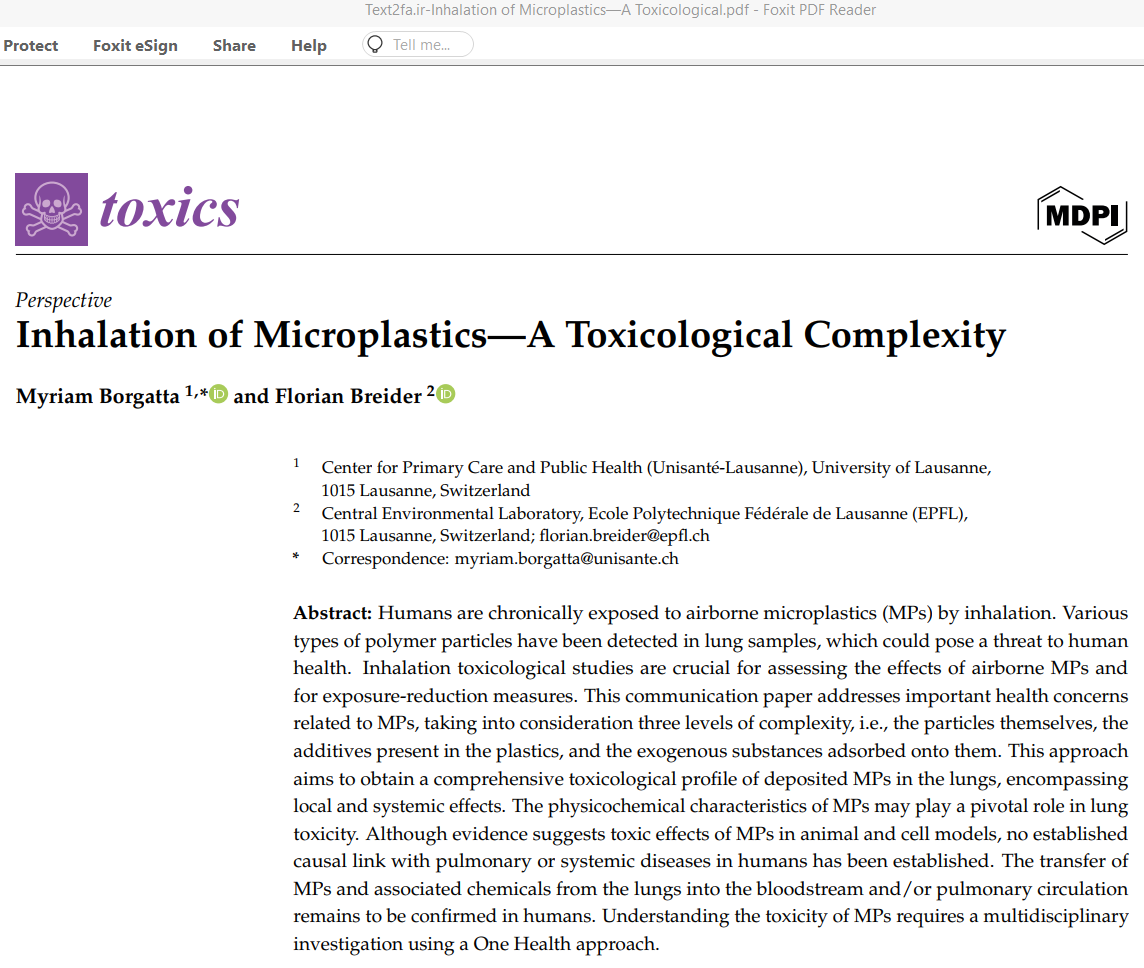 استنشاق میکروپلاستیک توکسیکولوژی | دانلود مقاله تخصصی | متن به فارسی