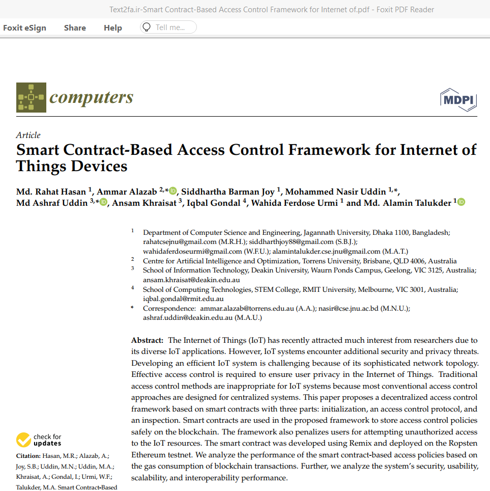 کنترل دسترسی مبتنی بر قرارداد هوشمند| دانلود مقاله تخصصی | متن به فارسی